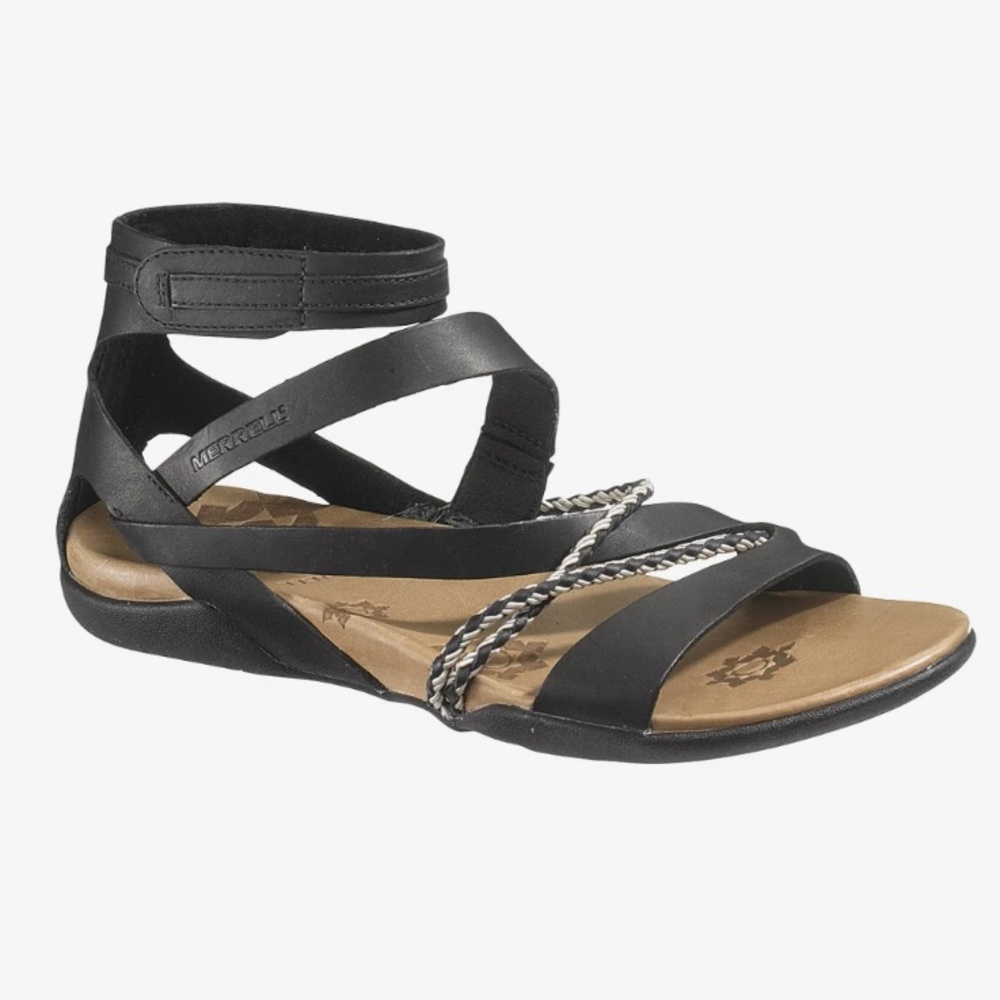 Merrell Henna Gladiator Sandals Leather Black Sz 7 - Gem